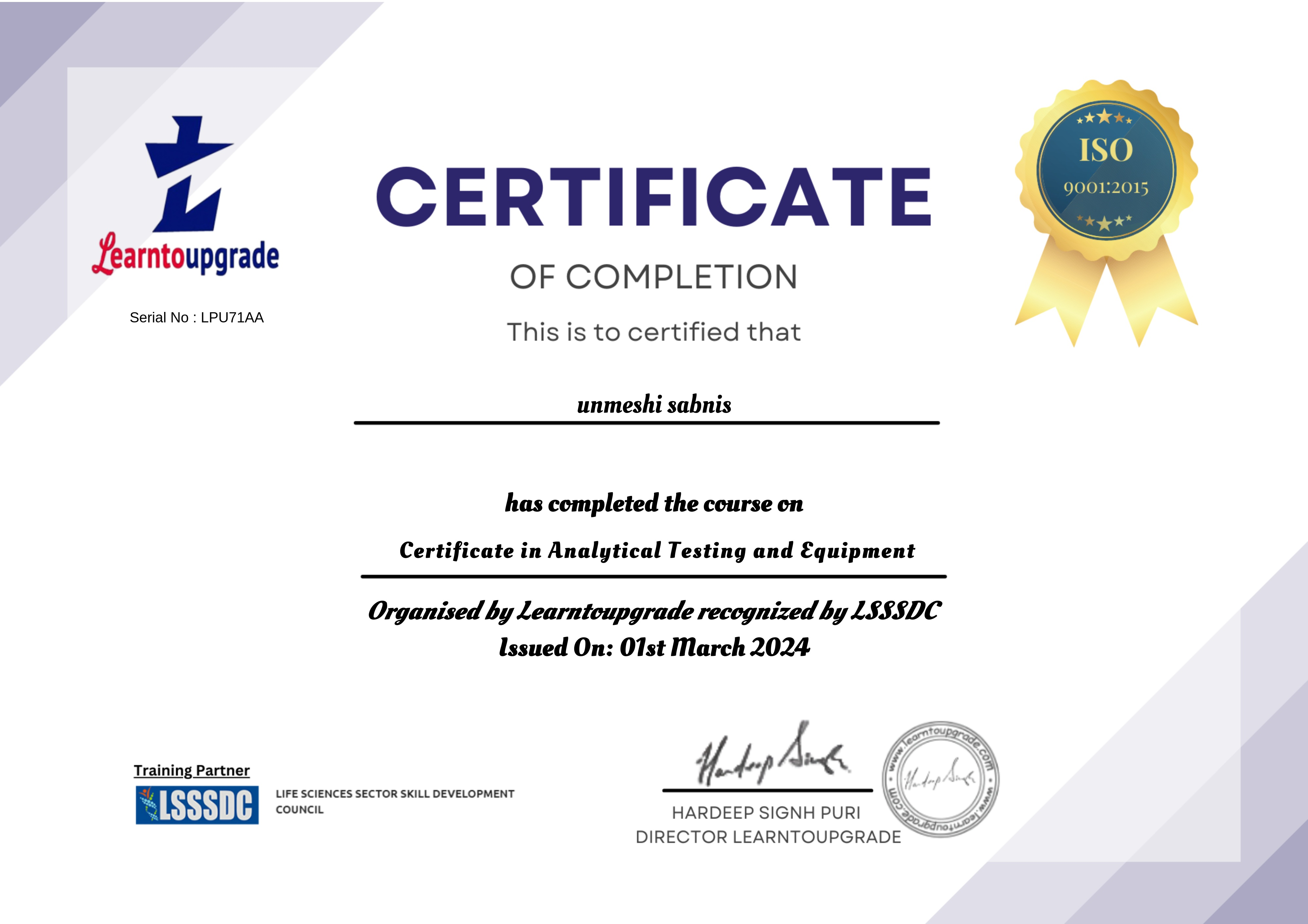 Certificate in Analytical Testing and Equipment